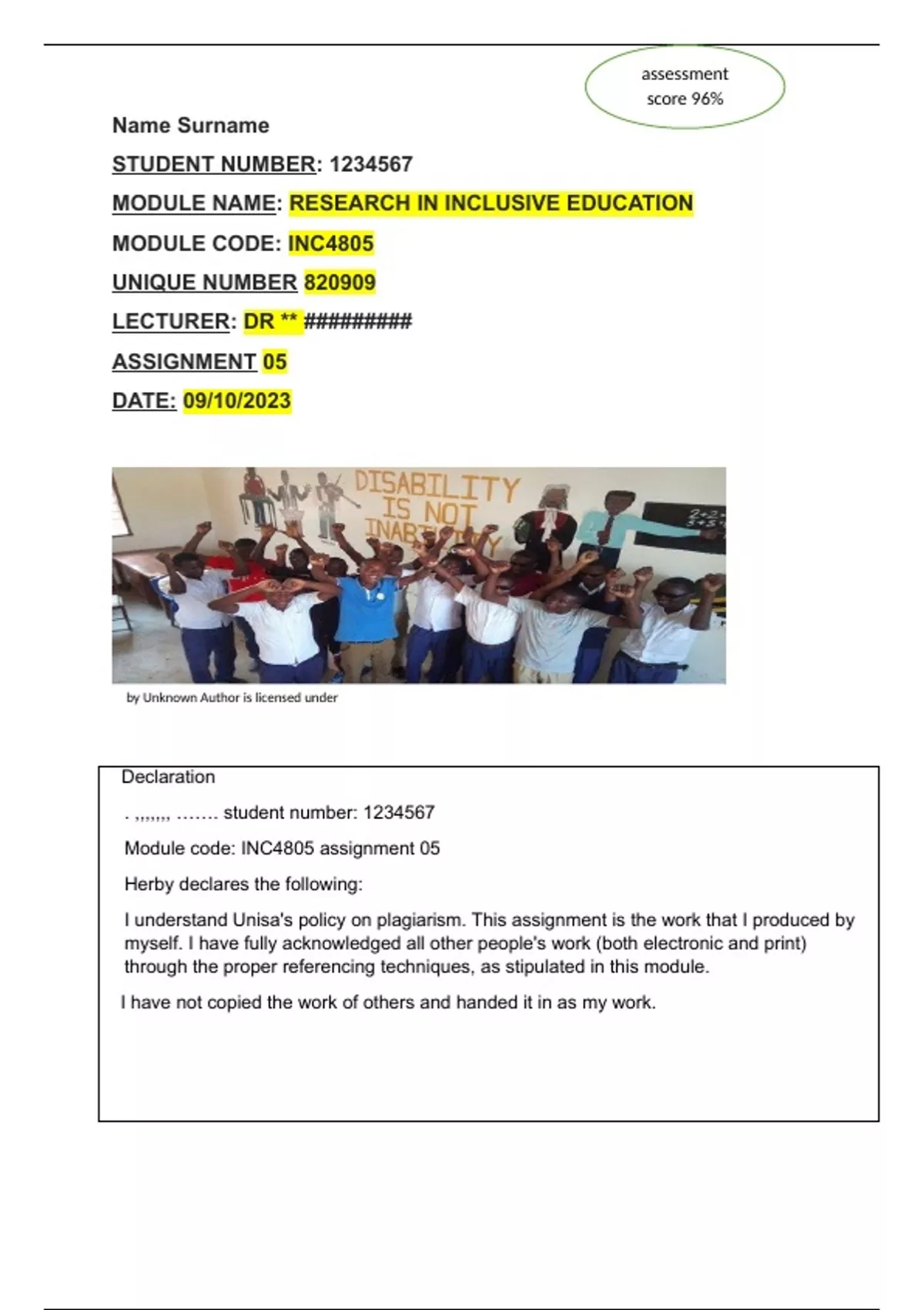 INC4805 full portfolio - Inclusive education (INC4805) - Stuvia SA