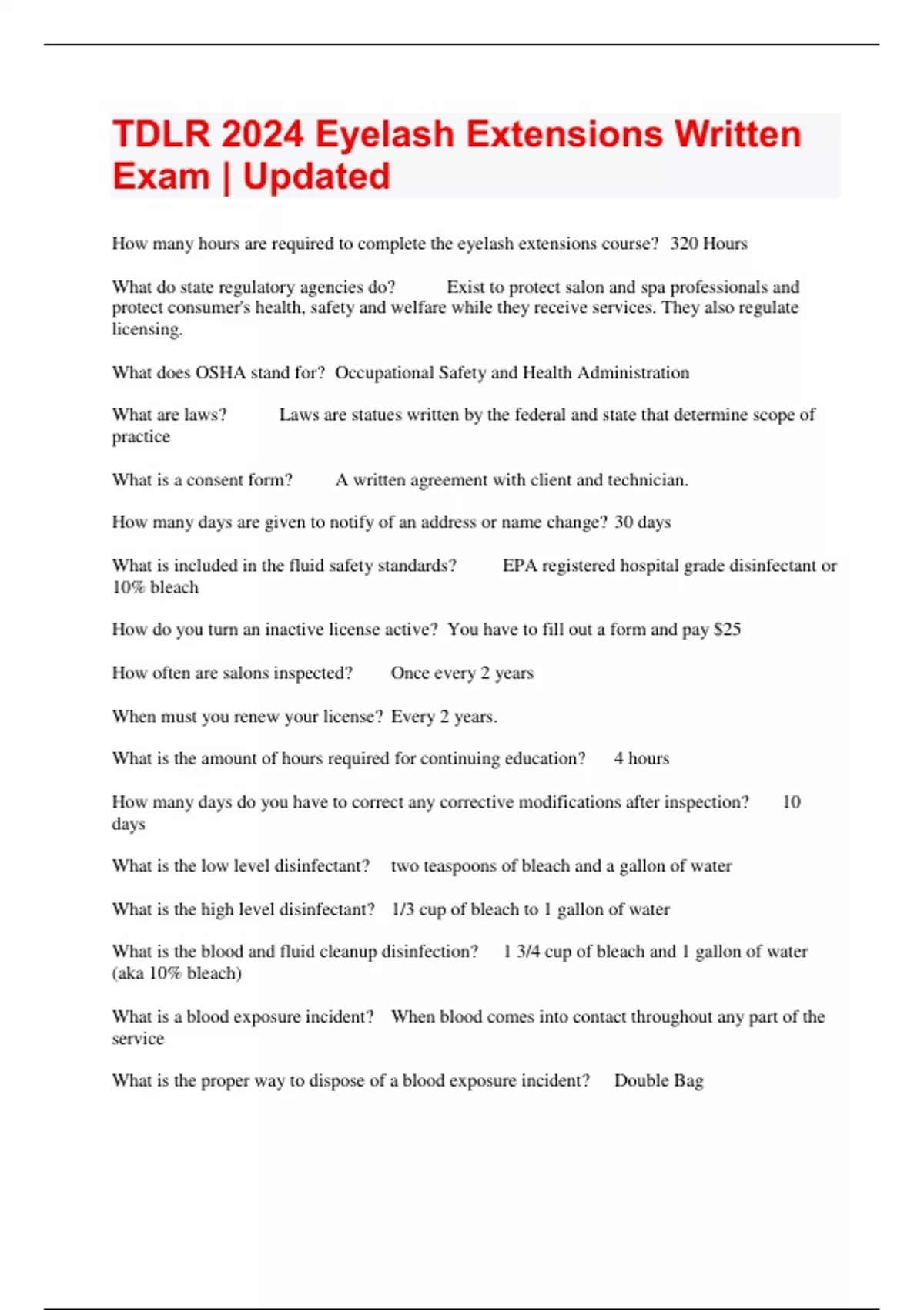 TDLR 2024 Eyelash Extensions Written Exam | Updated - TDLR 2023 Eyelash ...