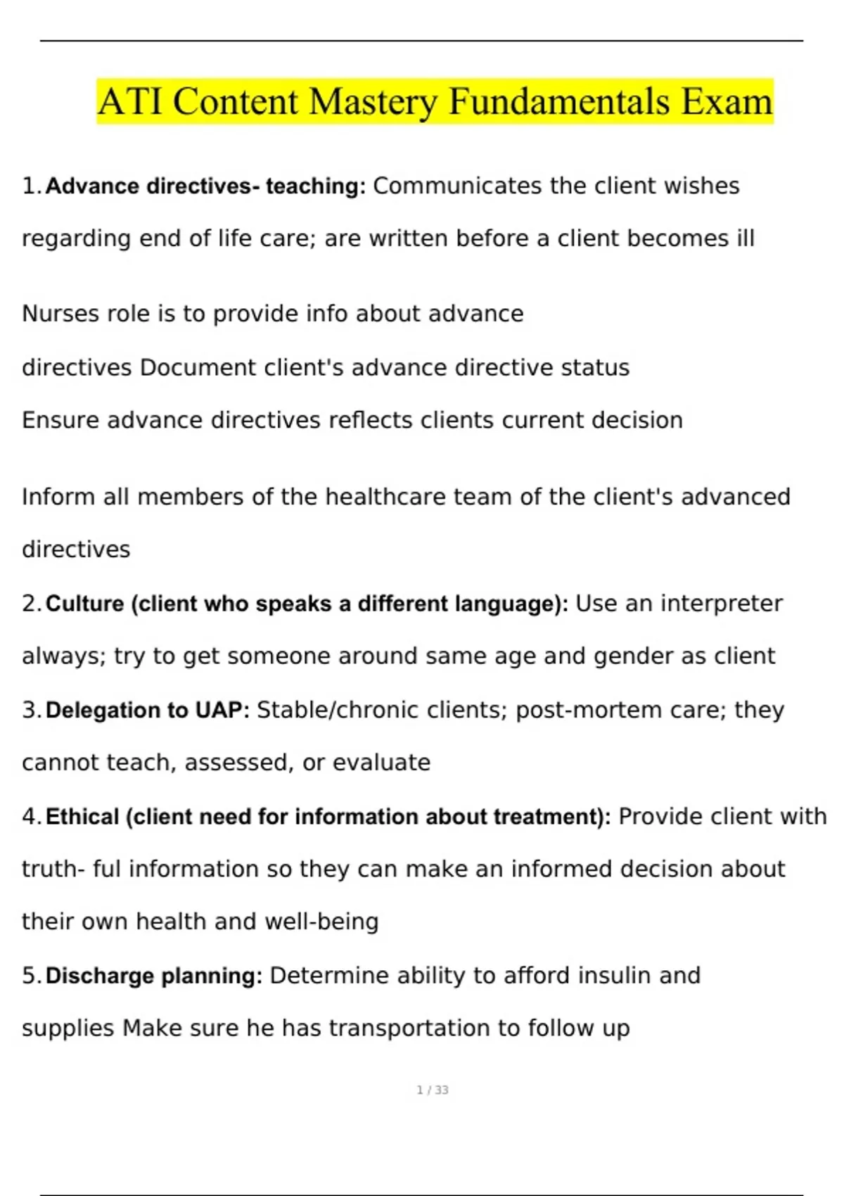 ATI Content Mastery Fundamentals Exam Questions With Complete Solutions ...