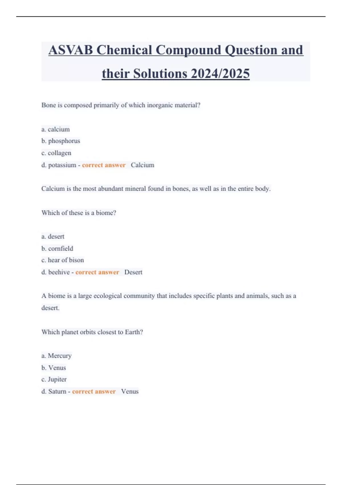 ASVAB Chemical Compound Question and their Solutions 2023/2024 - ASVAB ...