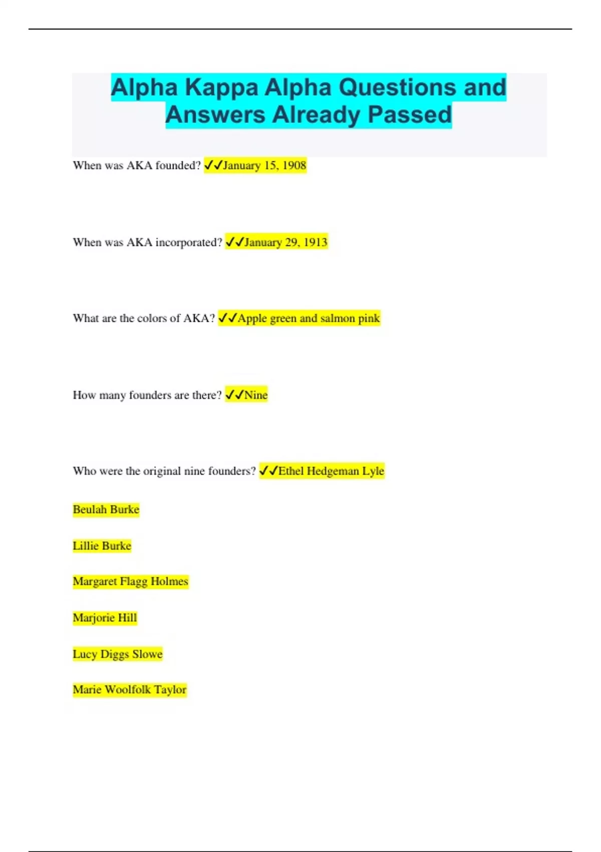 Alpha Kappa Alpha Bundled Exams Questions and Answers Latest Versions ...