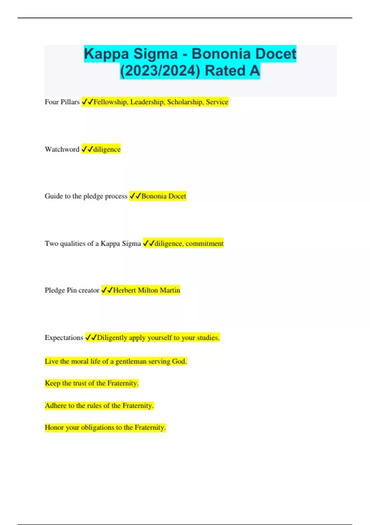 Kappa Sigma - Bononia Docet (2023/2024) Rated A - Kappa Sigma - Stuvia US