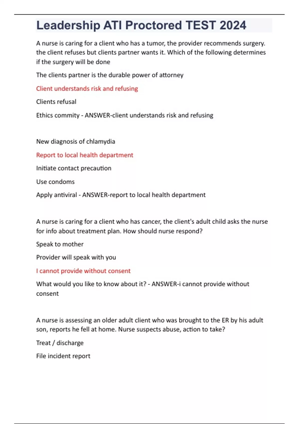 Leadership ATI Proctored TEST 2024 - Leadership ATI - Stuvia US