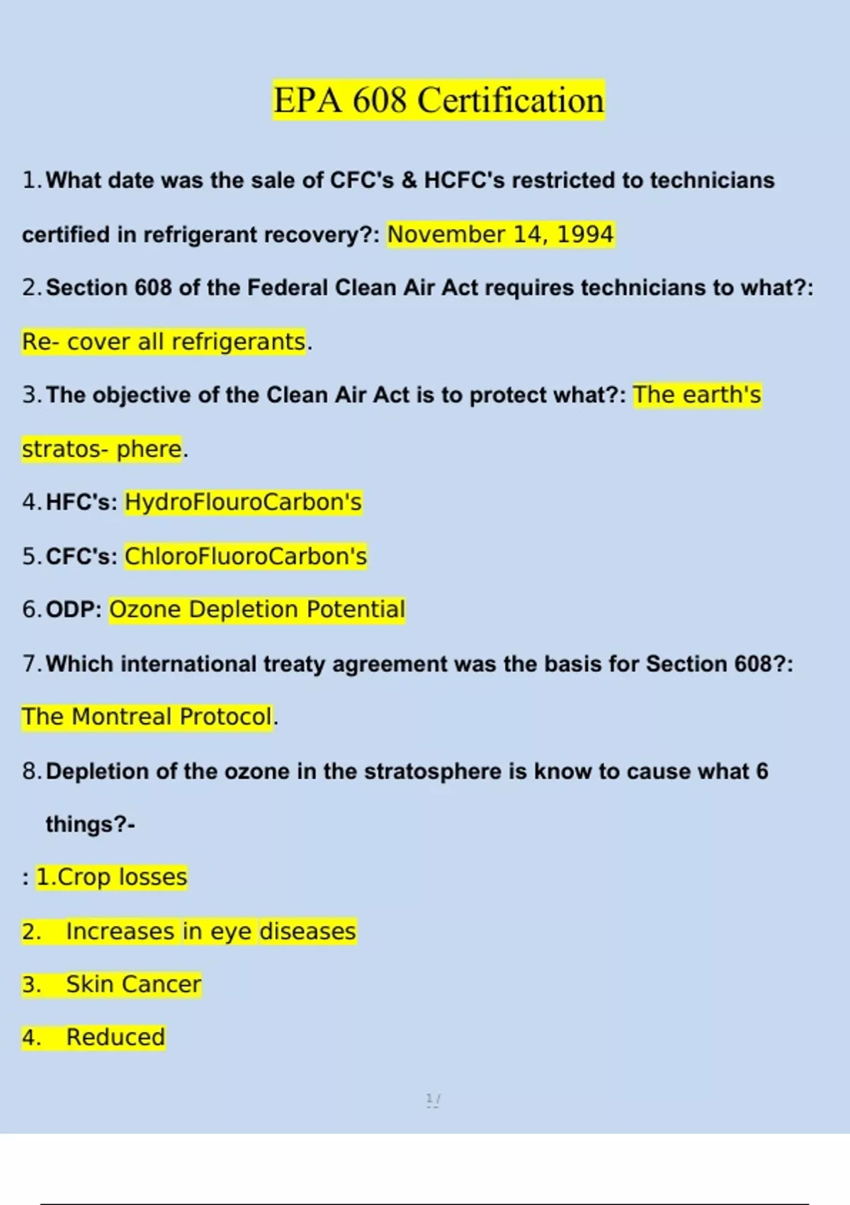 EPA 608 Certification Questions and Answers (2024/2025)(Verified ...