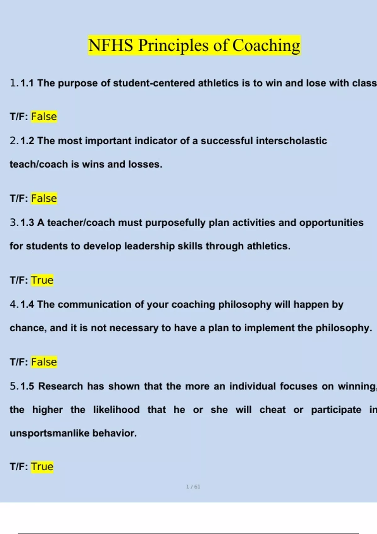 NFHS Principles of Coaching Questions and Answers (2024/2025)(Verified ...