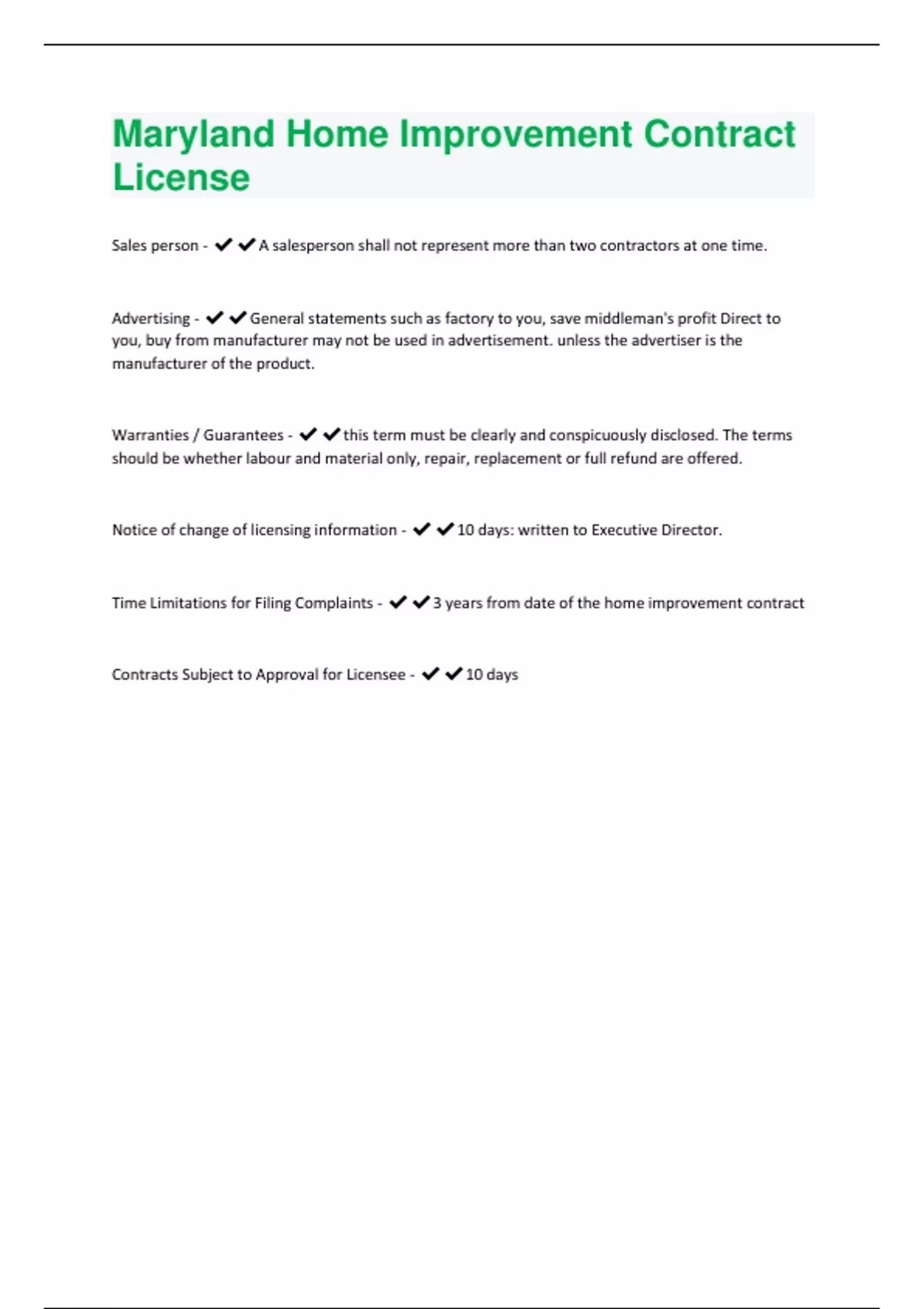 Maryland Home Improvement Contract License Questions And Answers ...