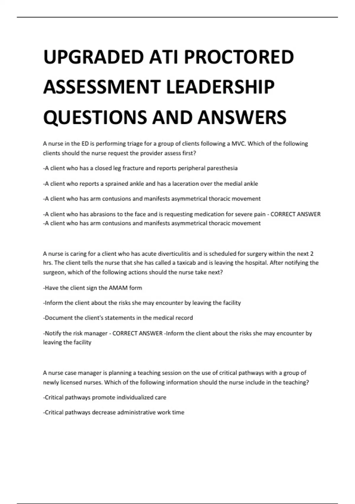 UPGRADED ATI PROCTORED ASSESSMENT LEADERSHIP QUESTIONS AND ANSWERS ...