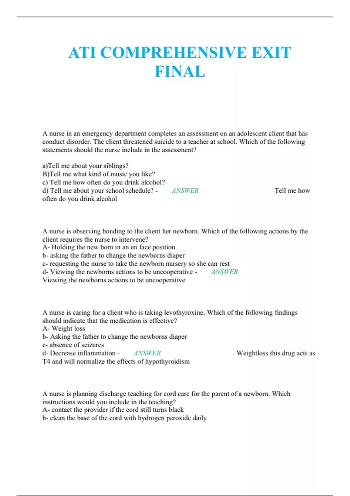 ATI COMPREHENSIVE EXIT FINAL - ATI COMPREHENSIVE EXIT - Stuvia US