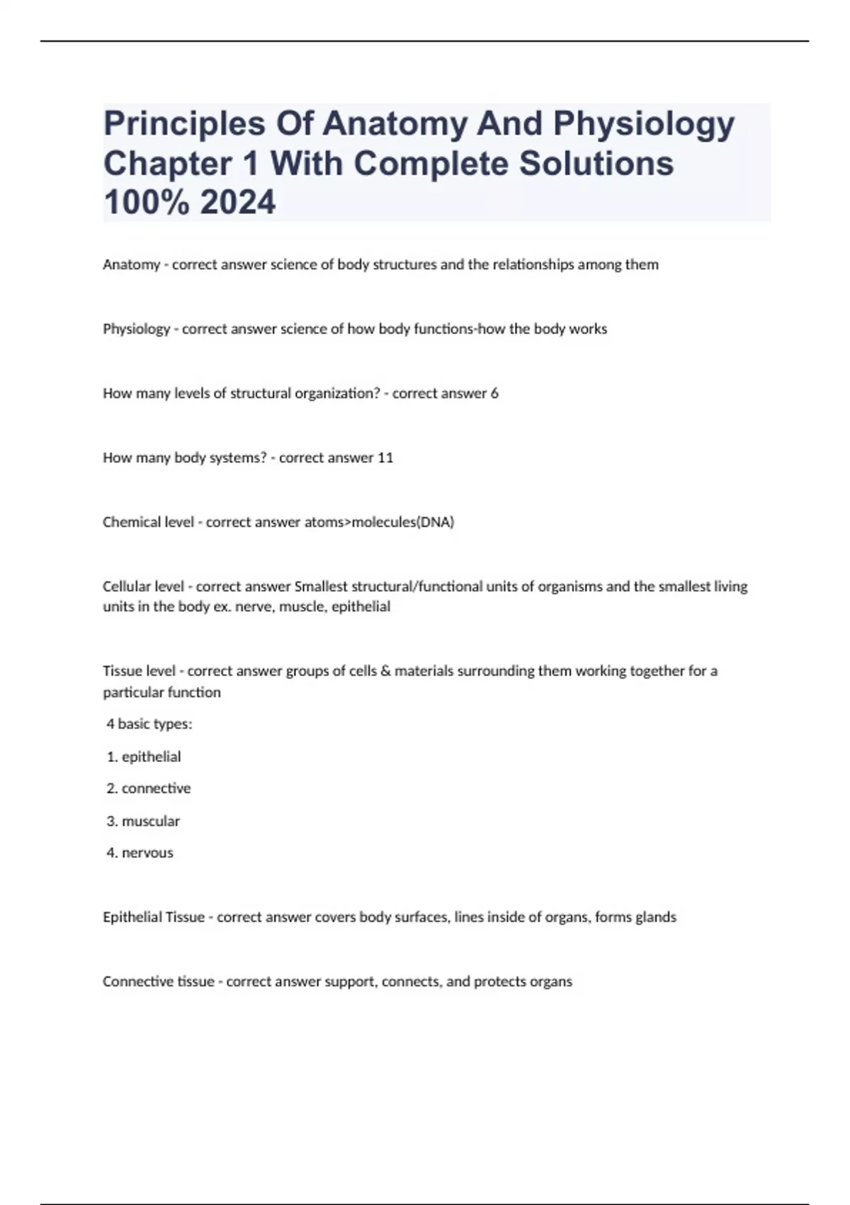 Principles Of Anatomy And Physiology Chapter 1 With Complete Solutions ...