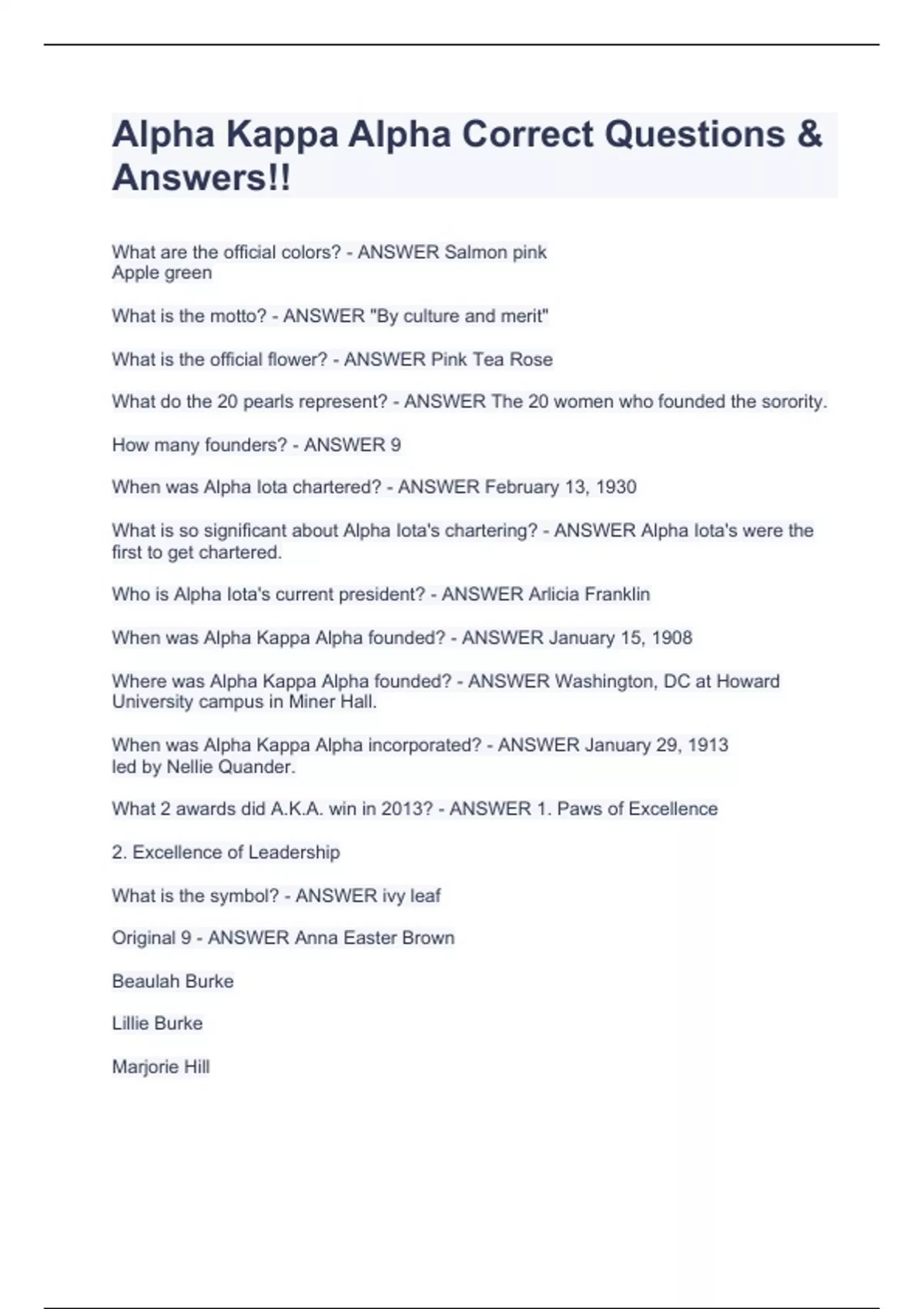 Alpha Kappa Alpha Correct Questions & Answers!! - Alpha Kappa Alpha ...