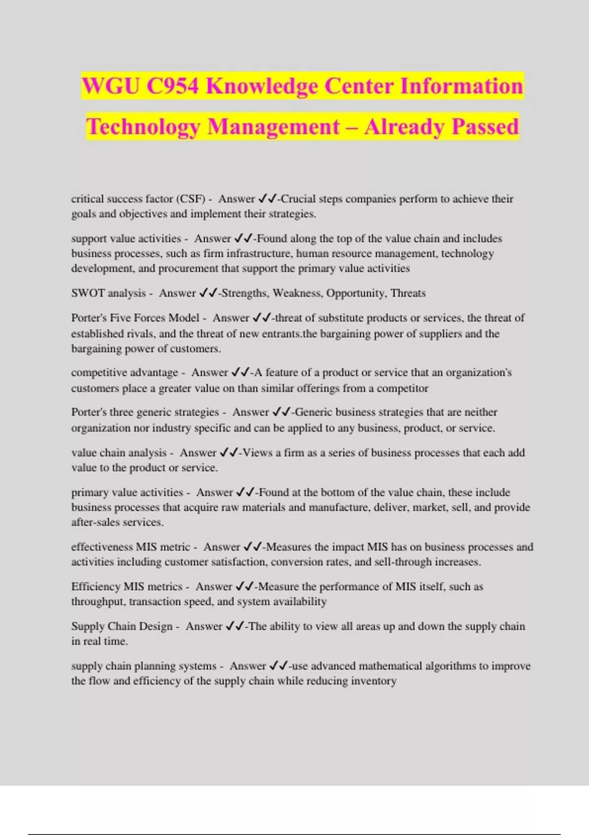 WGU C954 Knowledge Center Information Technology Management – Already ...