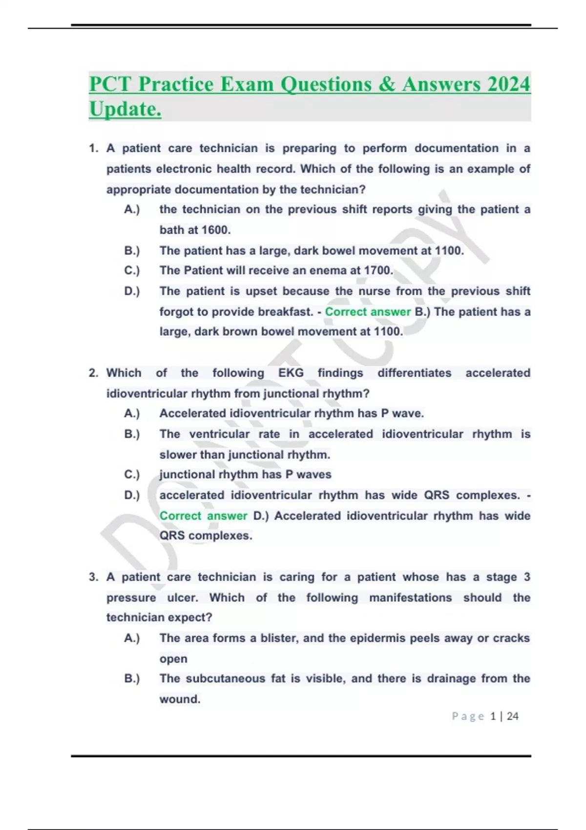 PCT Practice Exam Questions & Answers 2024 Update - Evolve Fundamentals HESI - Stuvia US