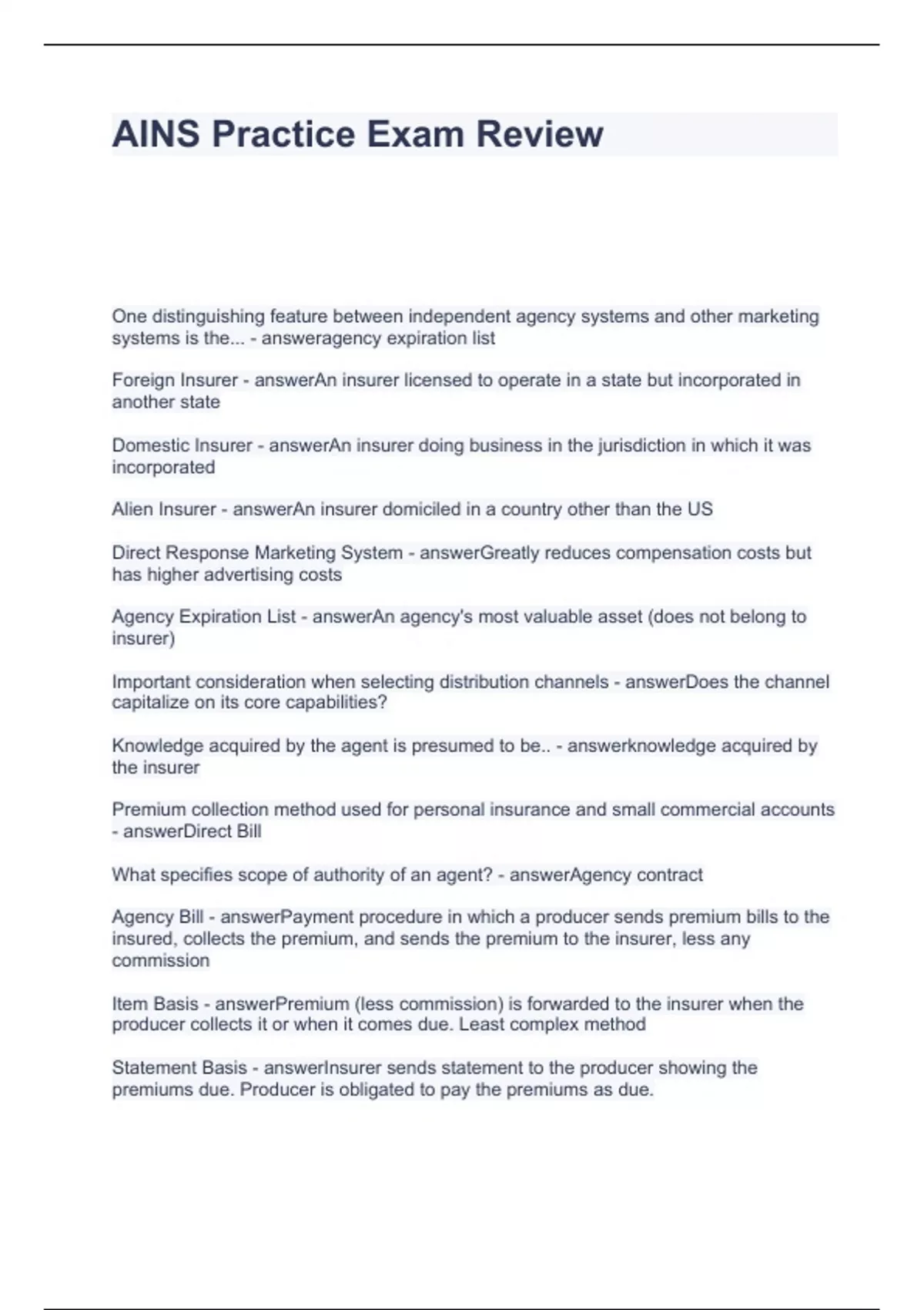 AINS Practice Exam Review Questions and Answers 100% correct 2024 ...