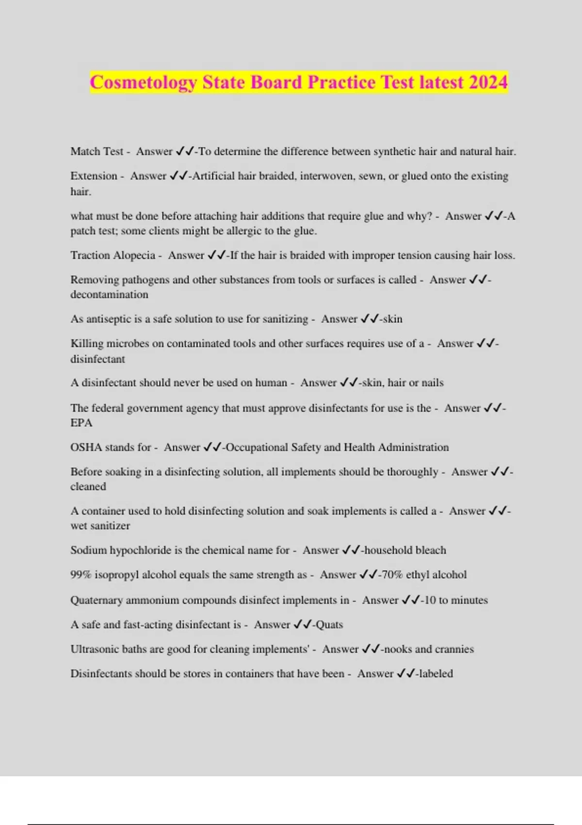 Cosmetology State Board Practice Test latest 2024 - Cosmetology - Stuvia US