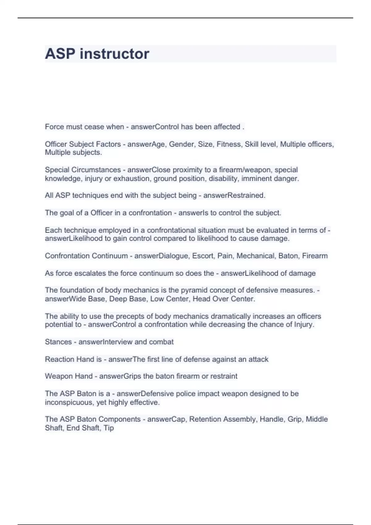 ASP instructor Questions and Answers 100% correct 2024 - ASP - Stuvia US