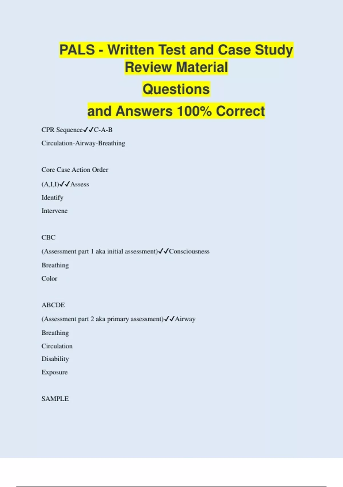 PALS - Written Test and Case Study Review Material Questions and ...