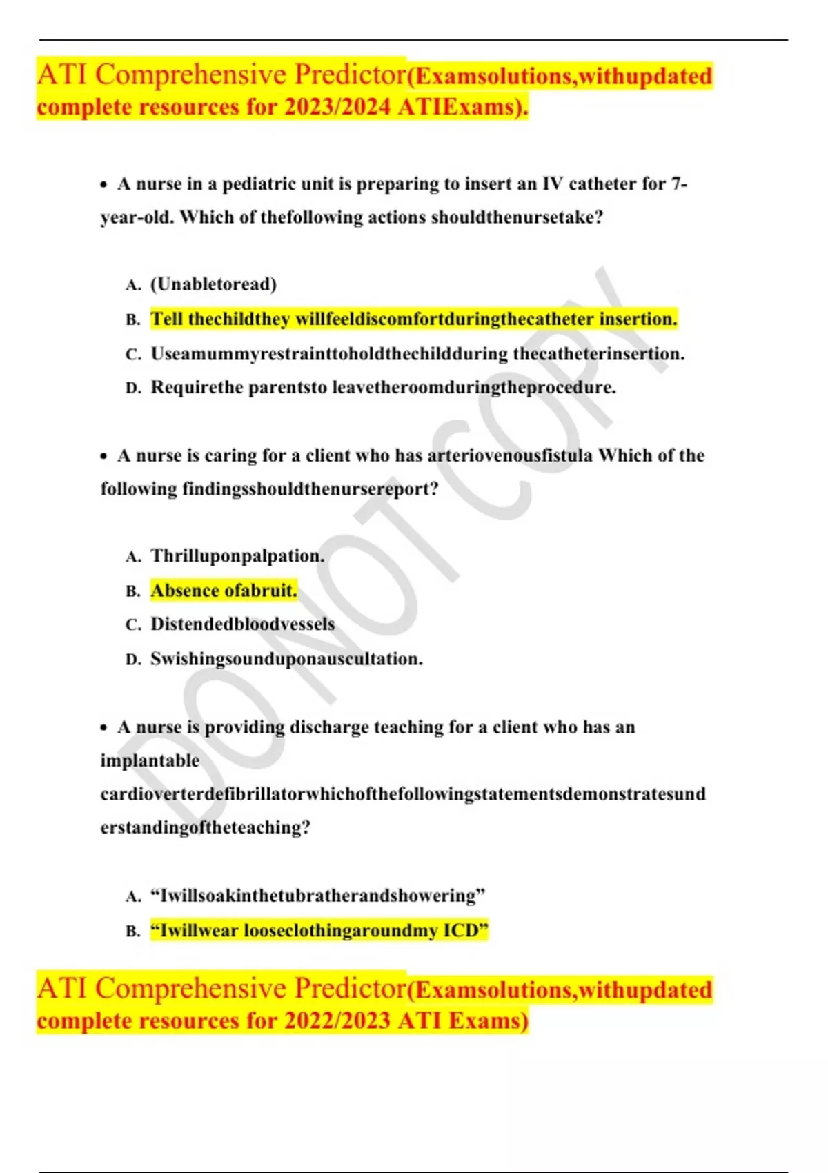 ATI Comprehensive Predictor(Examsolutions,withupdated complete resources for 2023/2024 ATIExams ...