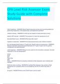 EPA Lead Risk Assessor Exam Study Guide with Complete Solutions - EPA Lead Risk Assessor - Stuvia US