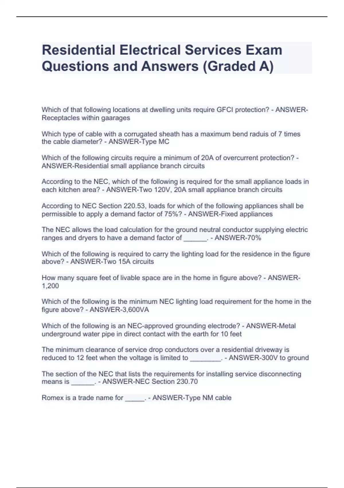 Residential Electrical Systems EXAM BUNDLE with Complete Solutions ...