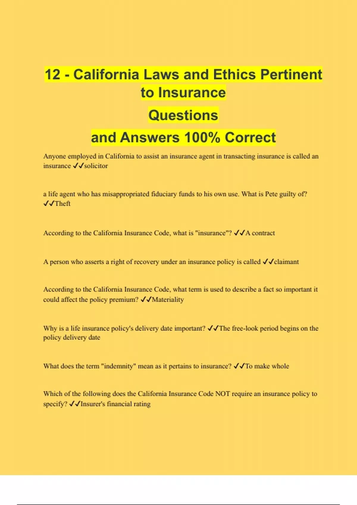 12 - California Laws and Ethics Pertinent to Insurance Questions and ...