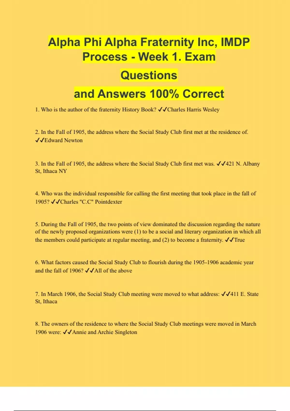 Alpha Phi Alpha Fraternity Inc, IMDP Process - Week 1. Exam Questions ...