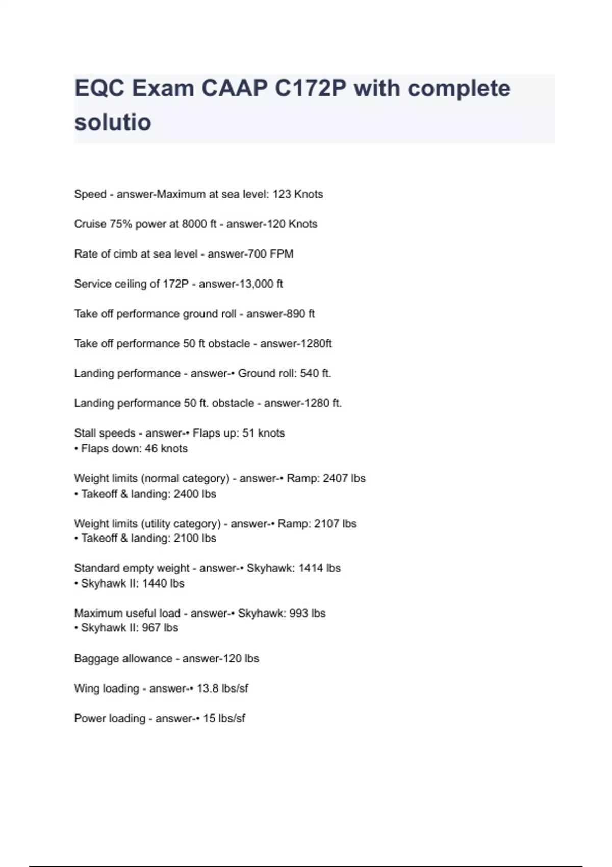 EQC Exam CAAP C172P with complete solution - EQC Exm CAAP C172P - Stuvia US