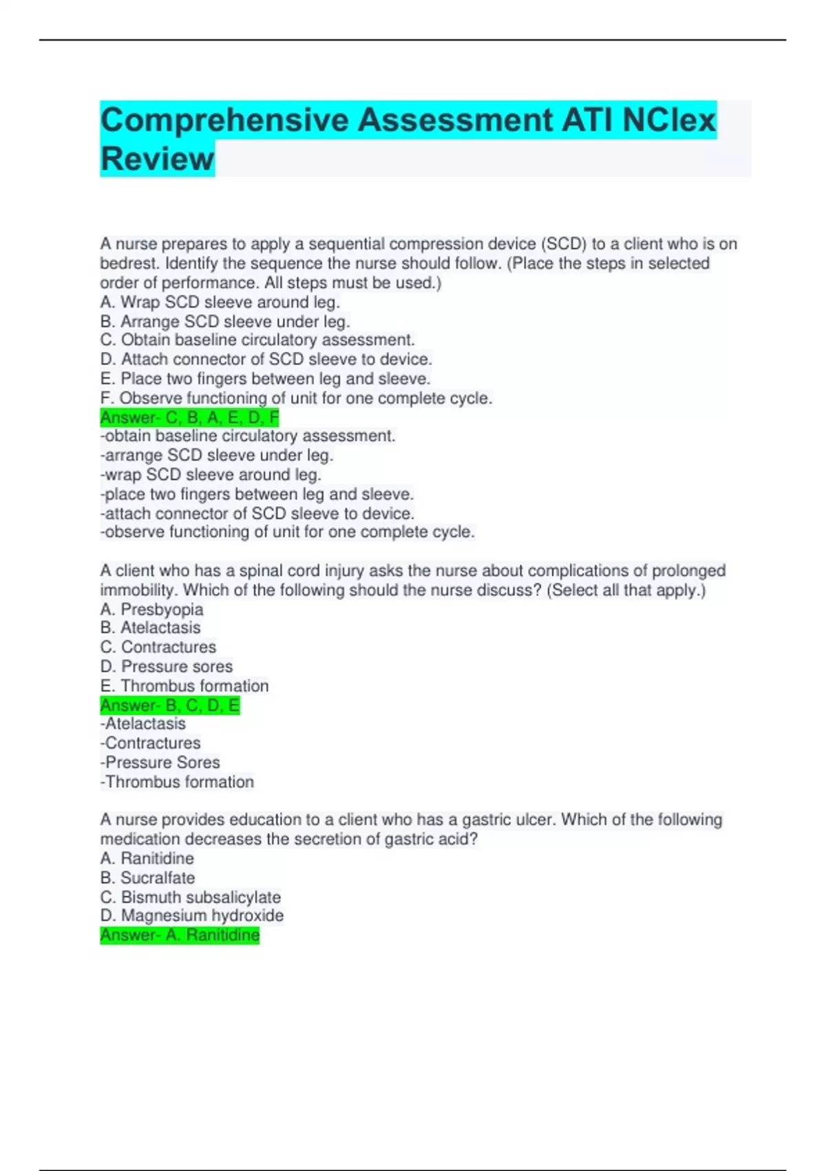 Comprehensive Assessment ATI NClex Review - Comprehensive , - Stuvia US