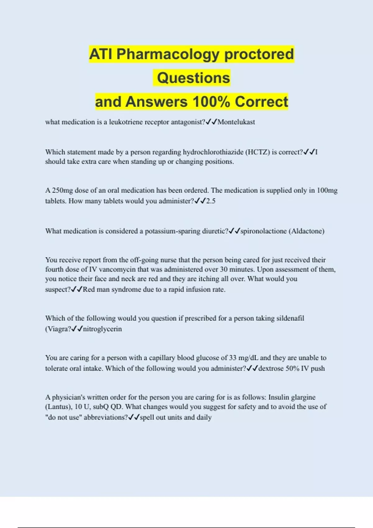 ATI Pharmacology proctored Questions and Answers 100% Correct - ATI ...