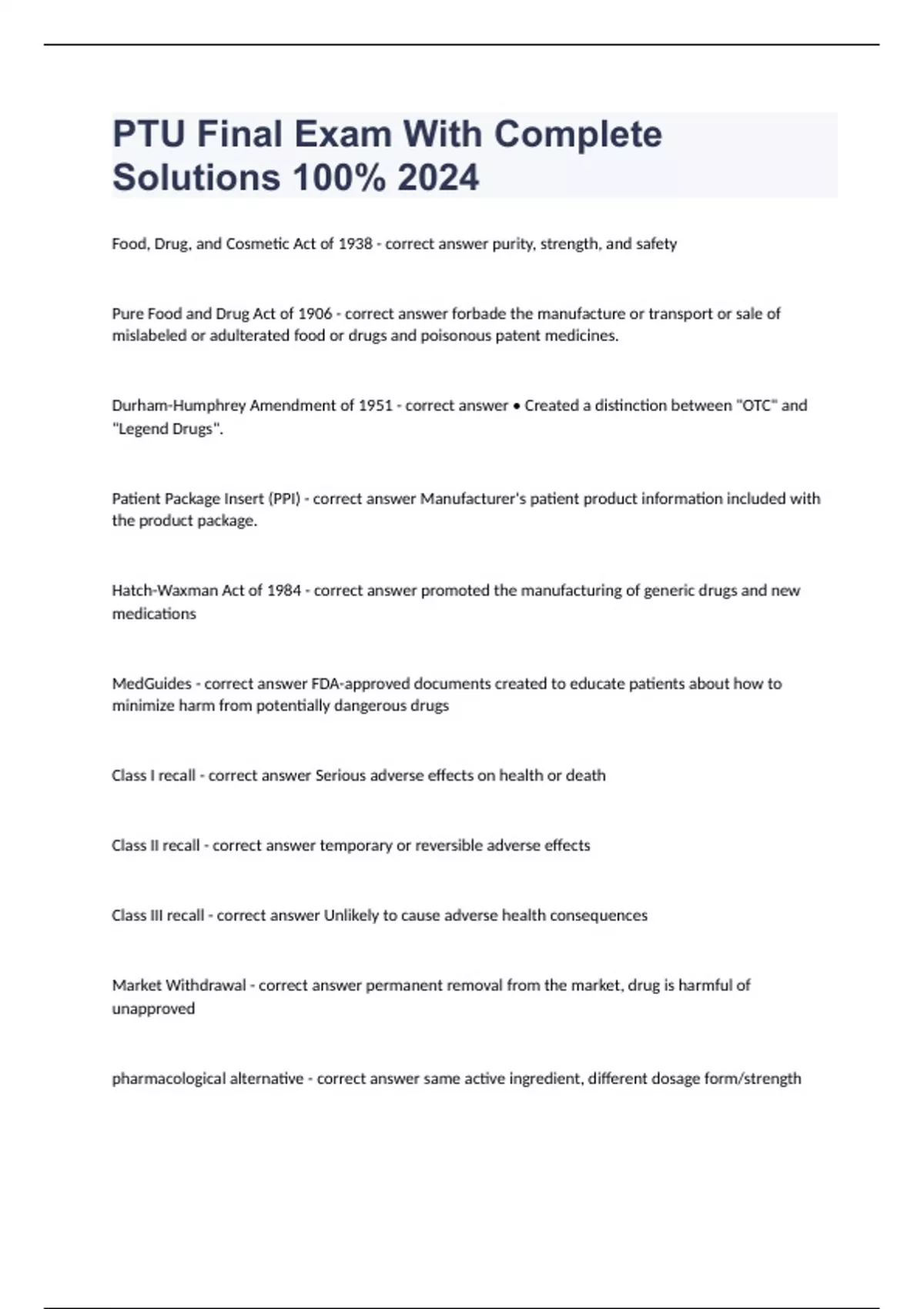 PTU Final Exam With Complete Solutions 100% 2024 - Rite Aid PTU - Stuvia US