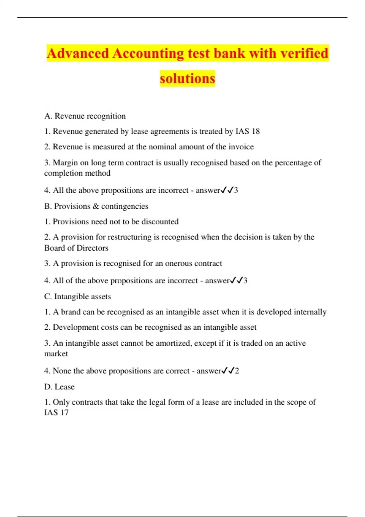 Advanced Accounting test bank with verified solutions - Advanced ...