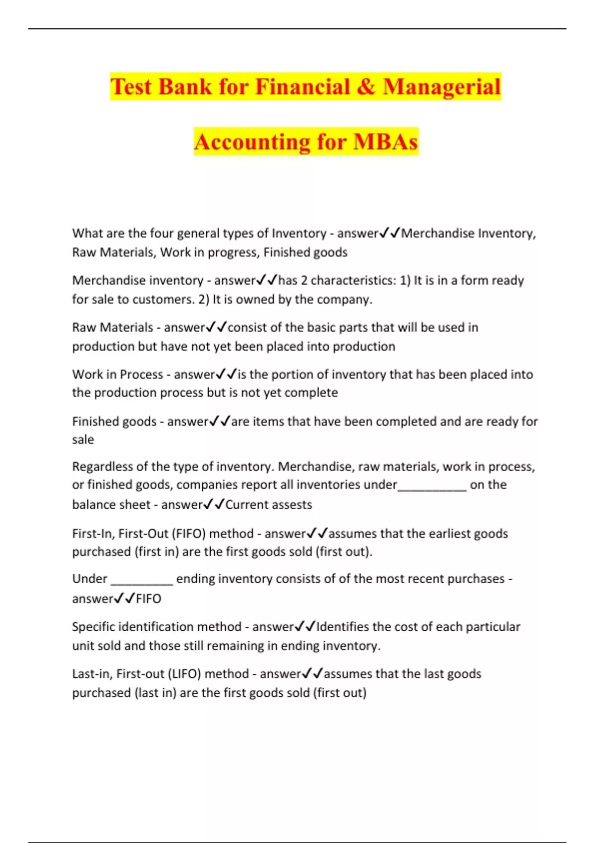 Test Bank for Financial & Managerial Accounting for MBAs - Financial ...