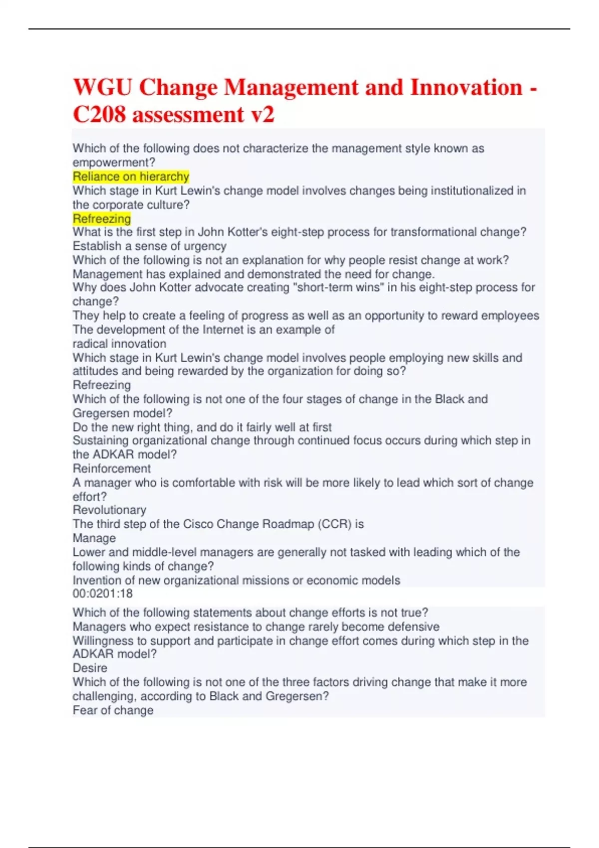 WGU Change Management and Innovation - C208 assessment v2 - WGU Change ...