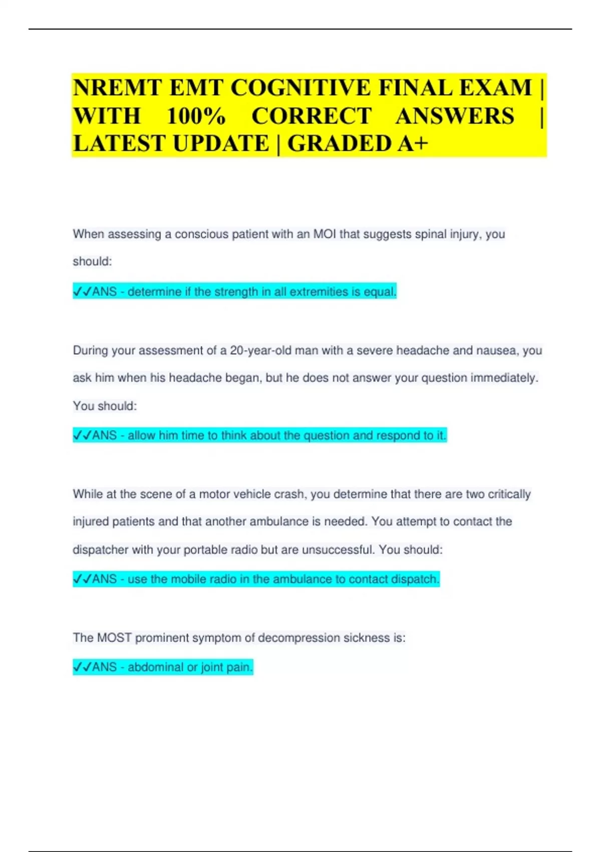 Comprehensive NREMT Paramedic Exam Mastery Package - Stuvia US