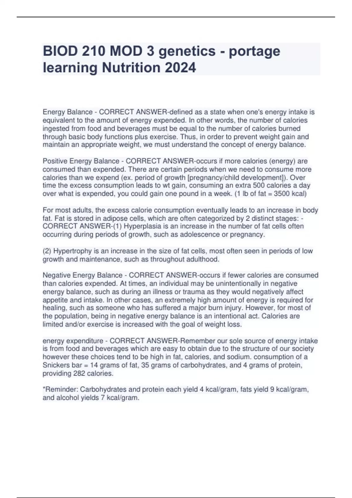 BIOD 210 MOD 3 genetics - portage learning Nutrition 2024 - BIOD 210 ...