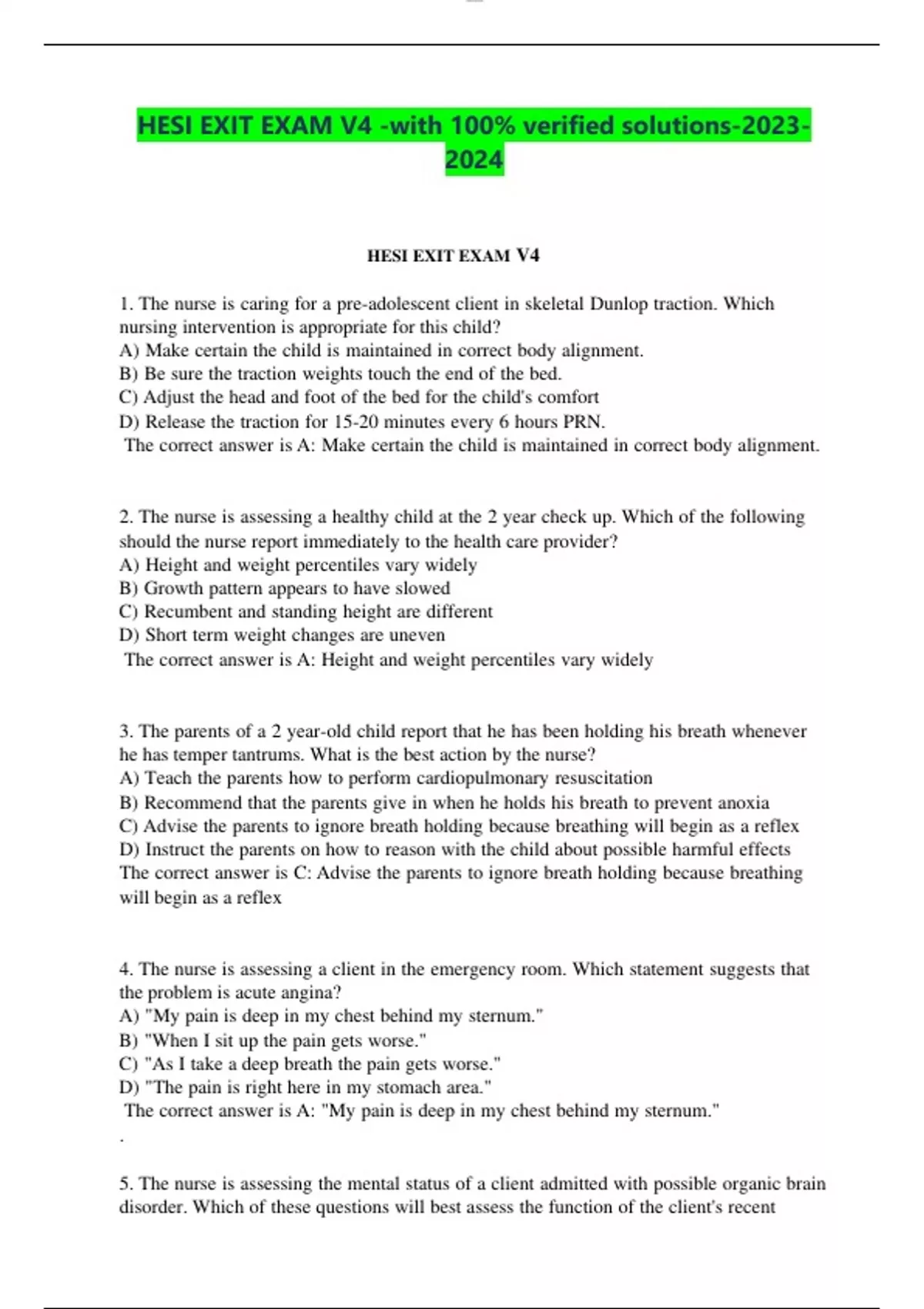 HESI EXIT EXAM V4 -with 100% verified solutions- - HESI EXIT EXV4 ...