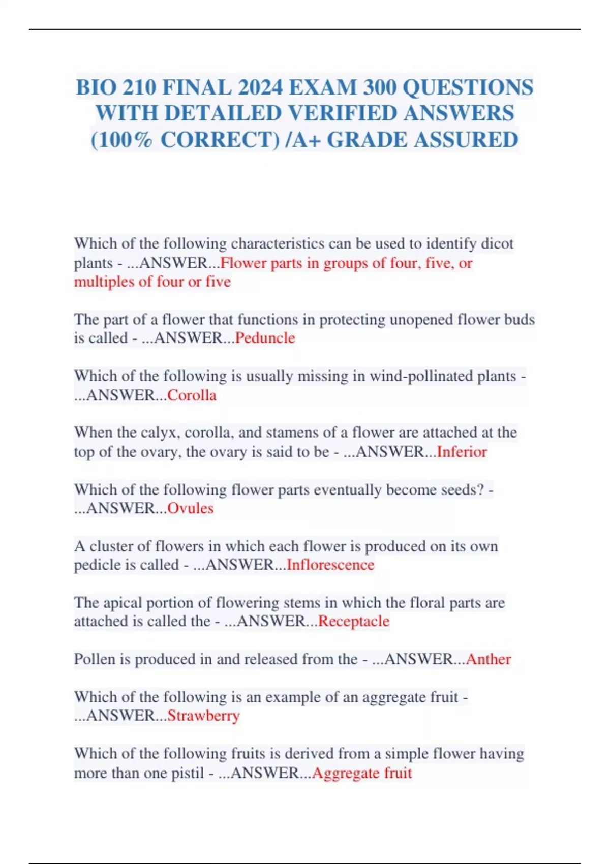 BIO 210 FINAL 2024 EXAM 300 QUESTIONS WITH DETAILED VERIFIED ANSWERS ...