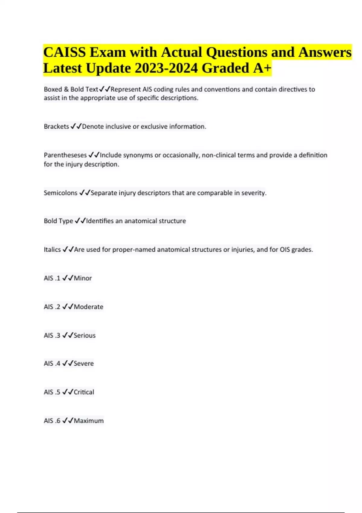 CAISS Exam Questions With 100% Correct Answers Latest Update 2024 ...