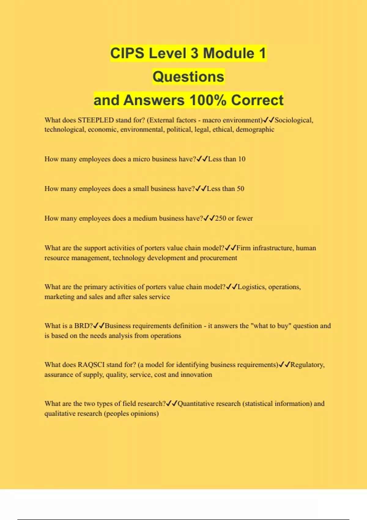 CIPS Level 3 Module 1 Questions and Answers 100% Correct - CIPS - Stuvia US