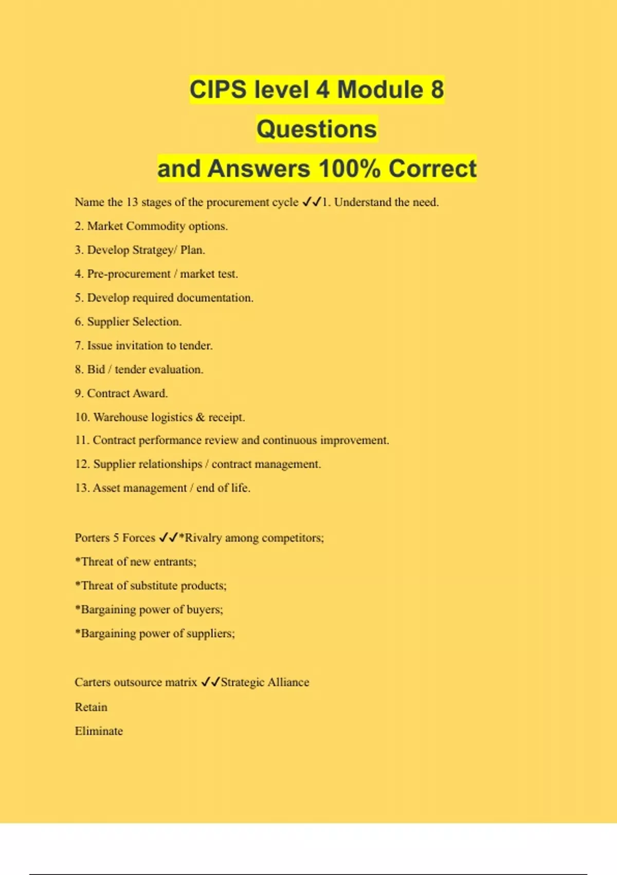 CIPS level 4 Module 8 Questions and Answers 100% Correct - CIPS - Stuvia US