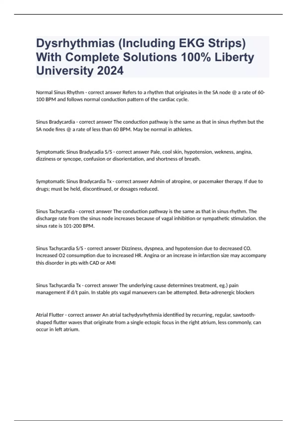 Dysrhythmias (Including EKG Strips) With Complete Solutions 100% ...