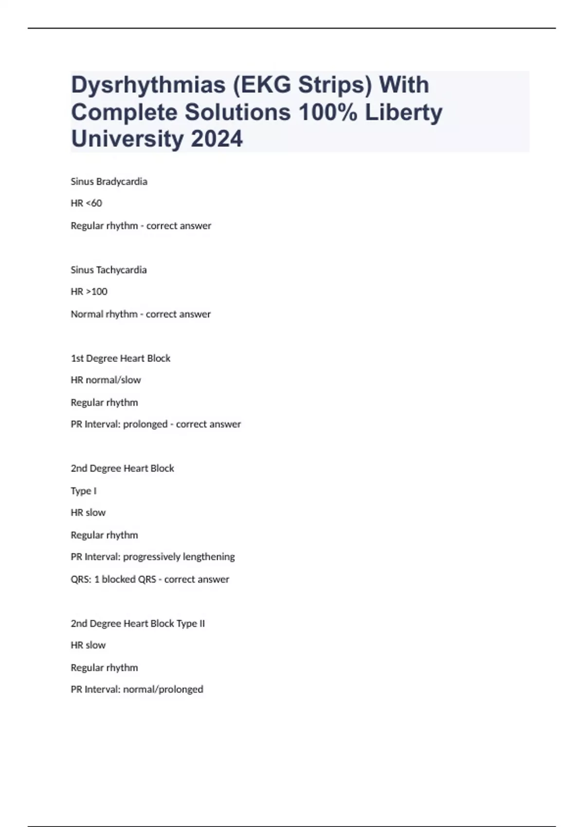 Dysrhythmias (EKG Strips) With Complete Solutions 100% Liberty University 2024 - Relias ...