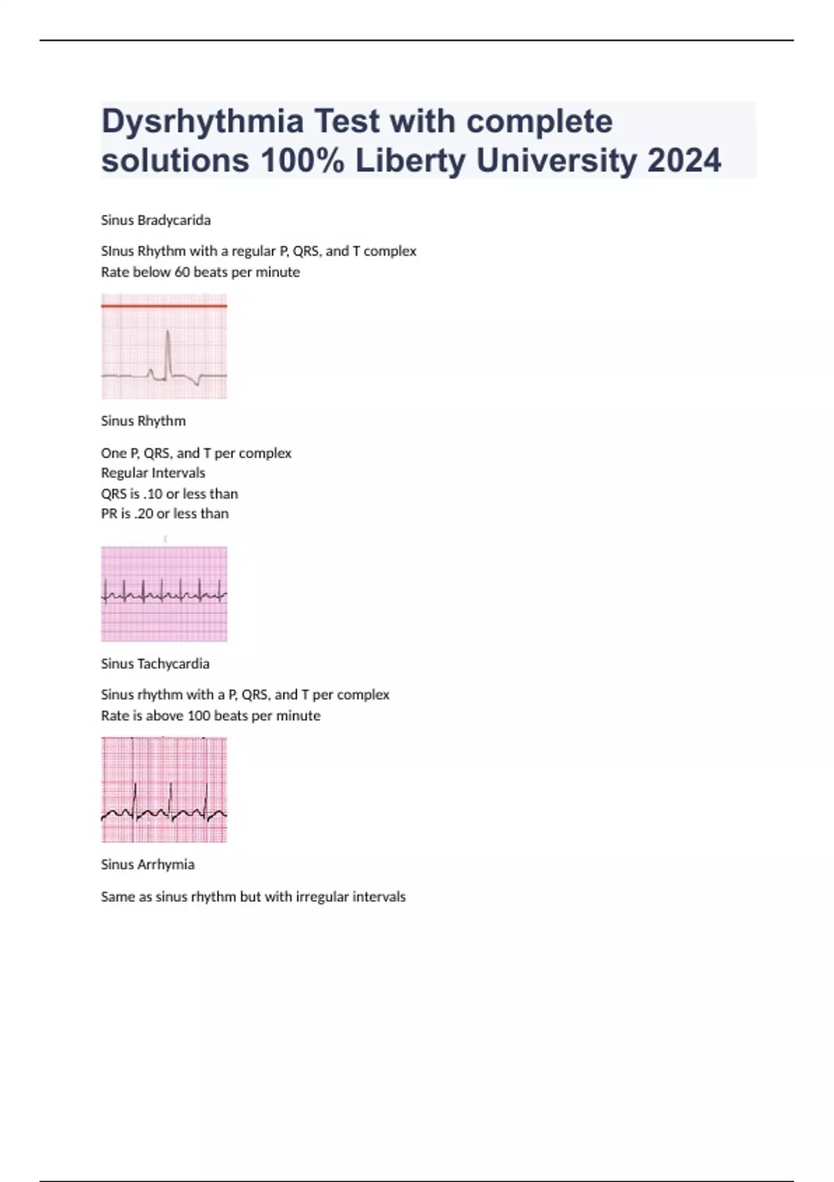 Dysrhythmia Test with complete solutions 100% Liberty University 2024 ...