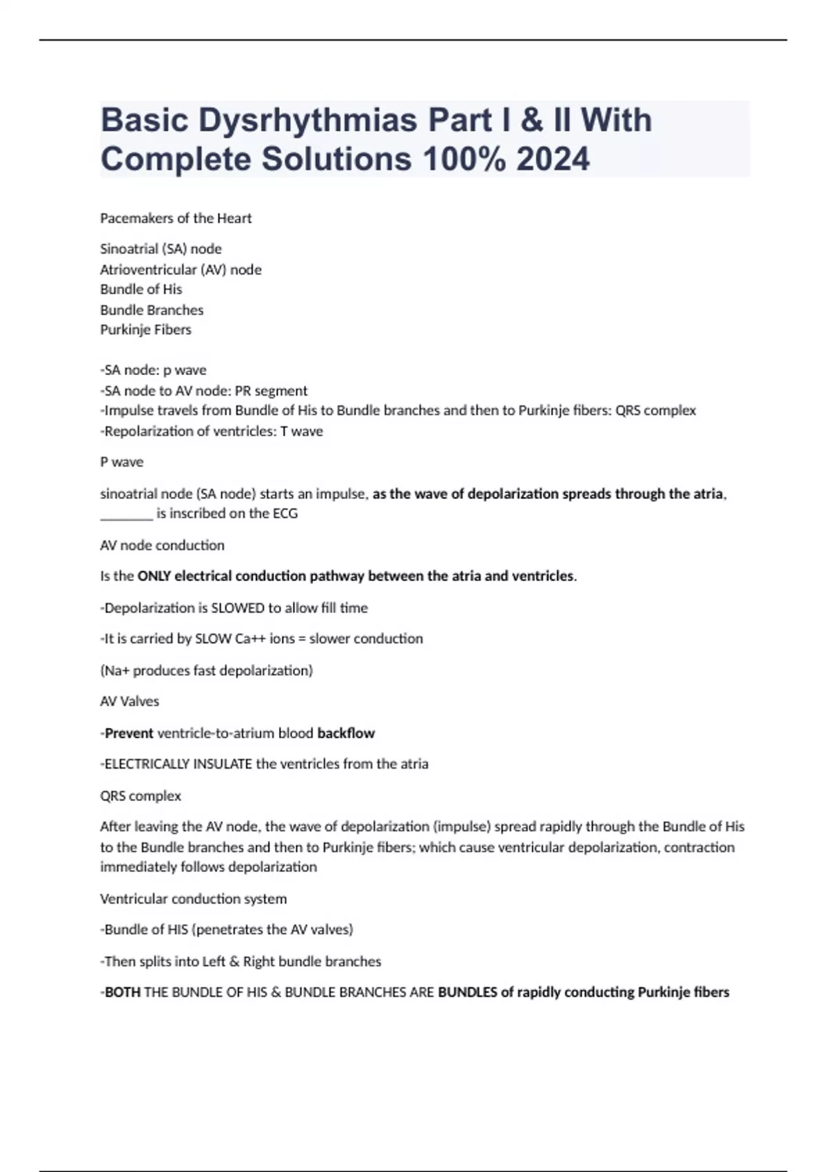 Basic Dysrhythmias Part I & II With Complete Solutions 100% 2024 ...
