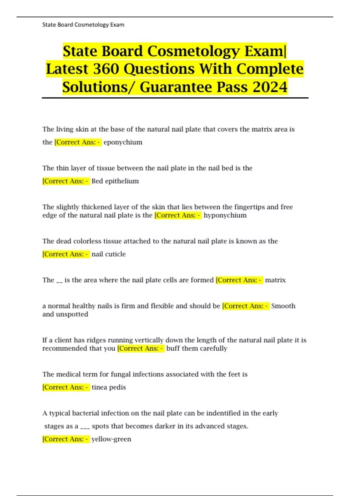 State Board Cosmetology Exam| Latest 360 Questions With Complete ...