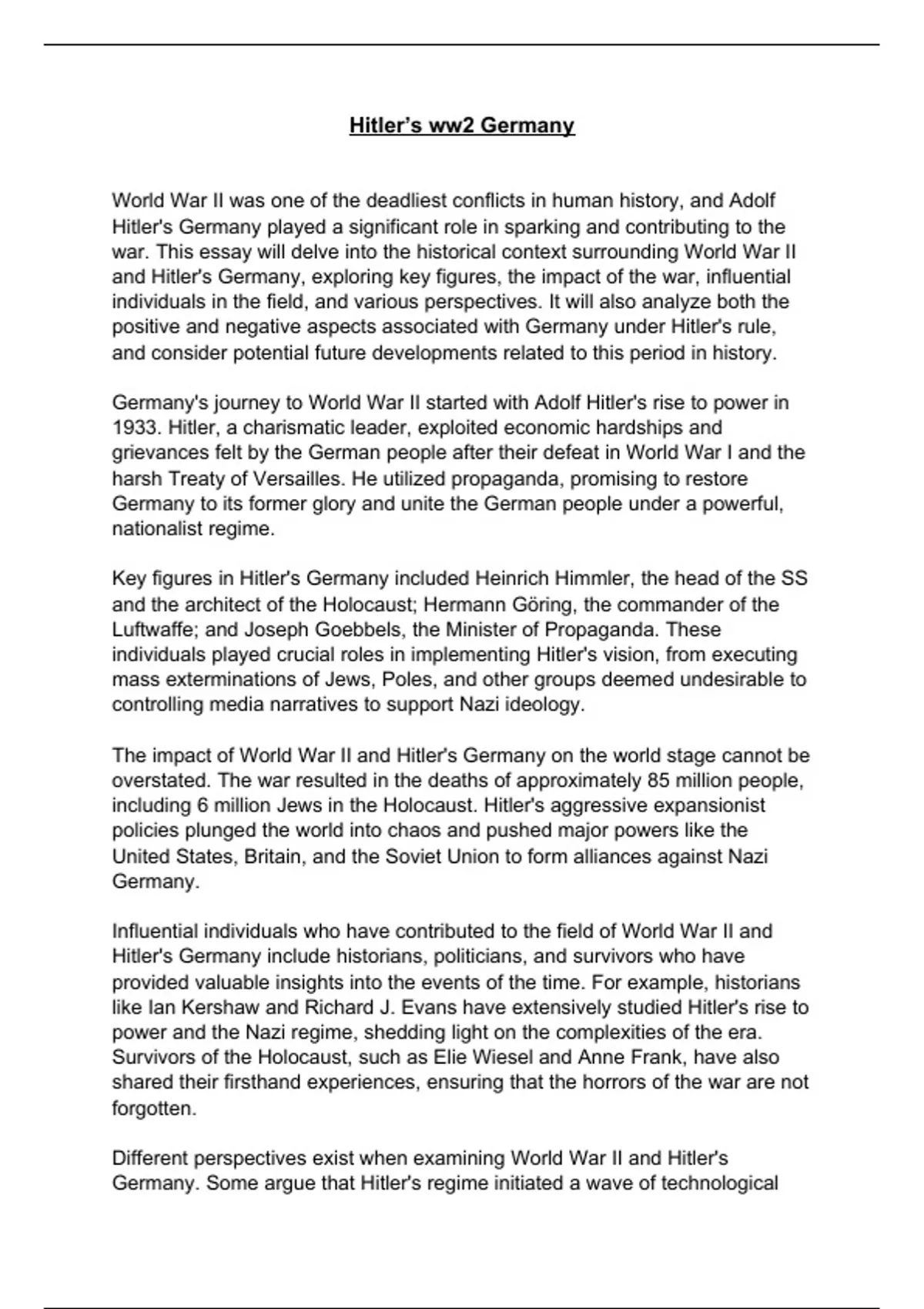 Quick medium length essay written about Hitler's world war 2 Germany ...