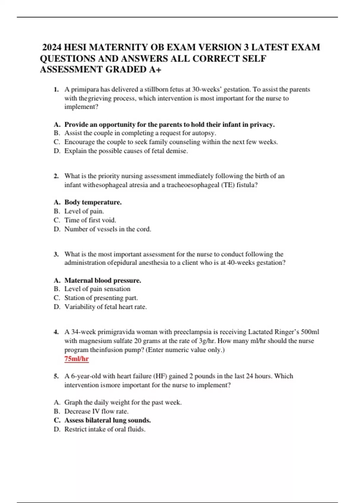 HESI MATERNITY OB EXAM VERSION 3 LATEST QUESTIONS AND CORRECT ANSWERS ...