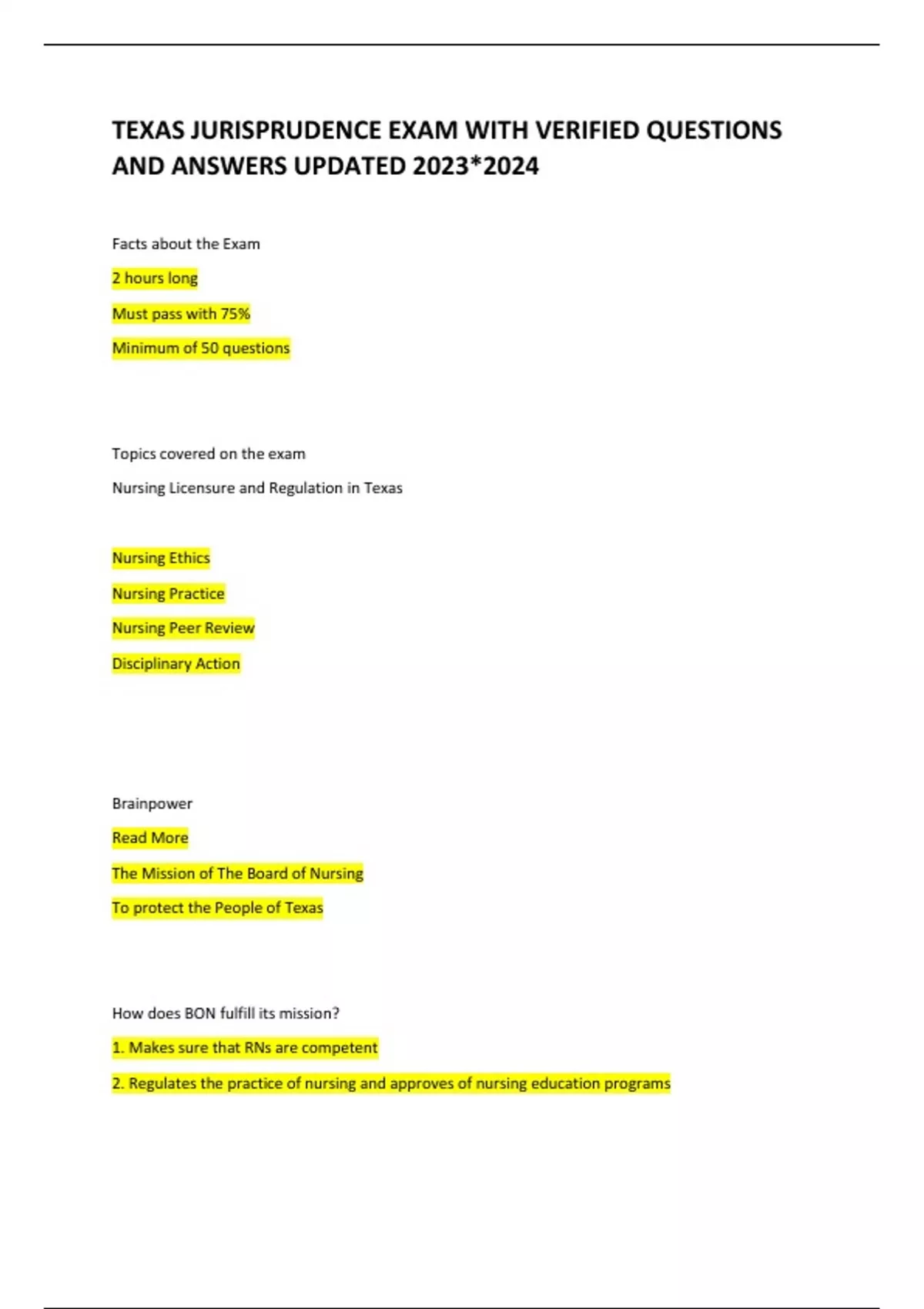 TEXAS JURISPRUDENCE EXAM WITH VERIFIED QUESTIONS AND ANSWERS UPDATED ...