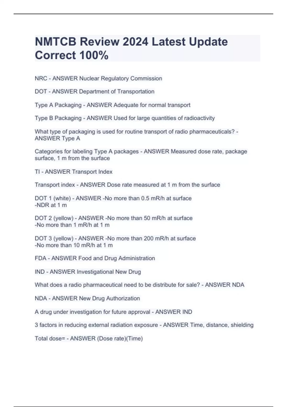 NMTCB Review 2024 Latest Update Correct 100% - NMTCB - Stuvia US