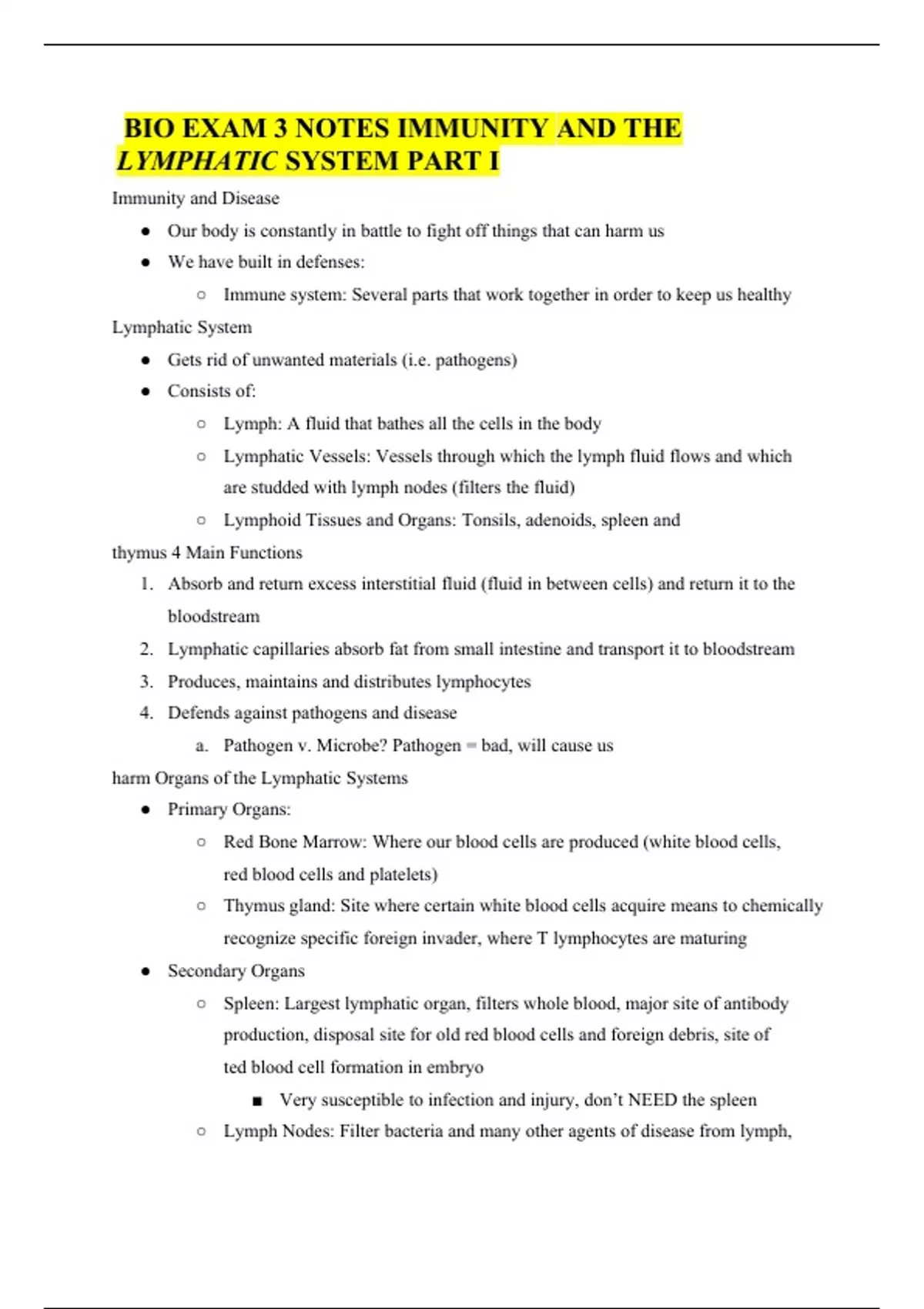 BIO EXAM 3 NOTES IMMUNITY AND THE LYMPHATIC SYSTEM PART I - BIO EXATIC ...