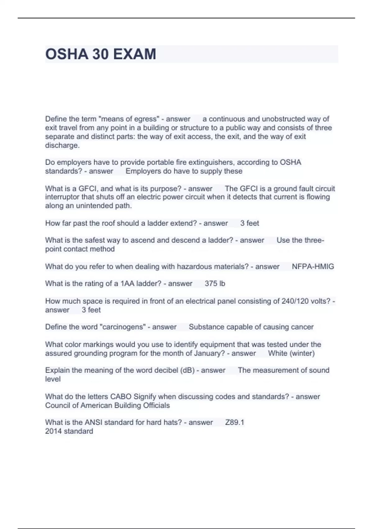 OSHA 30 EXAM QUESTIONS AND ANSWERS 100% CORRECT 2024 - Osha30 - Stuvia US